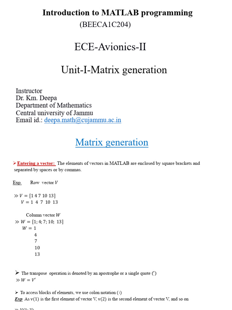 Unit 1-Matrix Generation - 261335d5755dff2a8bdb7169b - 250305 - 205648 | PDF | Matrix ...