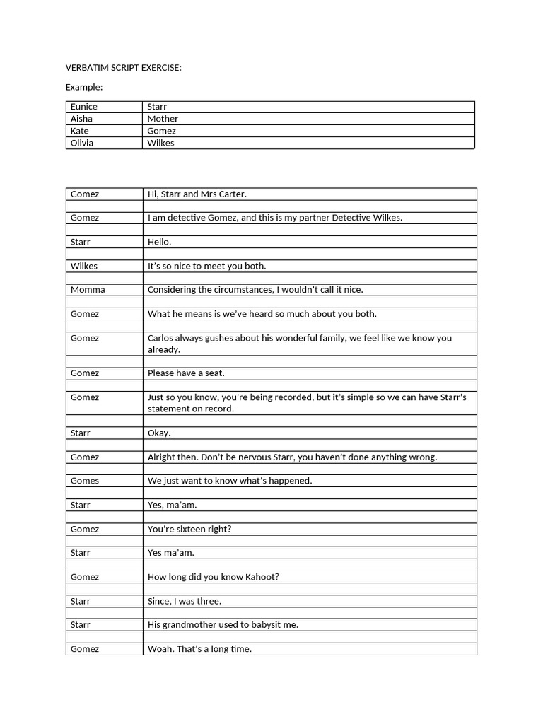 Verbatim Script Exercise PROFORMA 2 | PDF