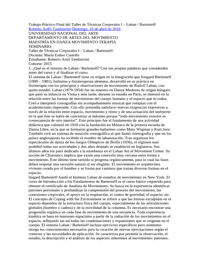 Principios de Laban/Bartenieff en Danza | PDF | Bailes | Experiencia