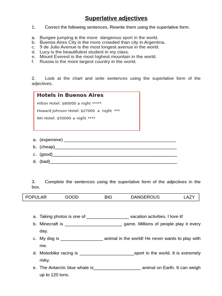 Superlative Adjectives More Practice | PDF