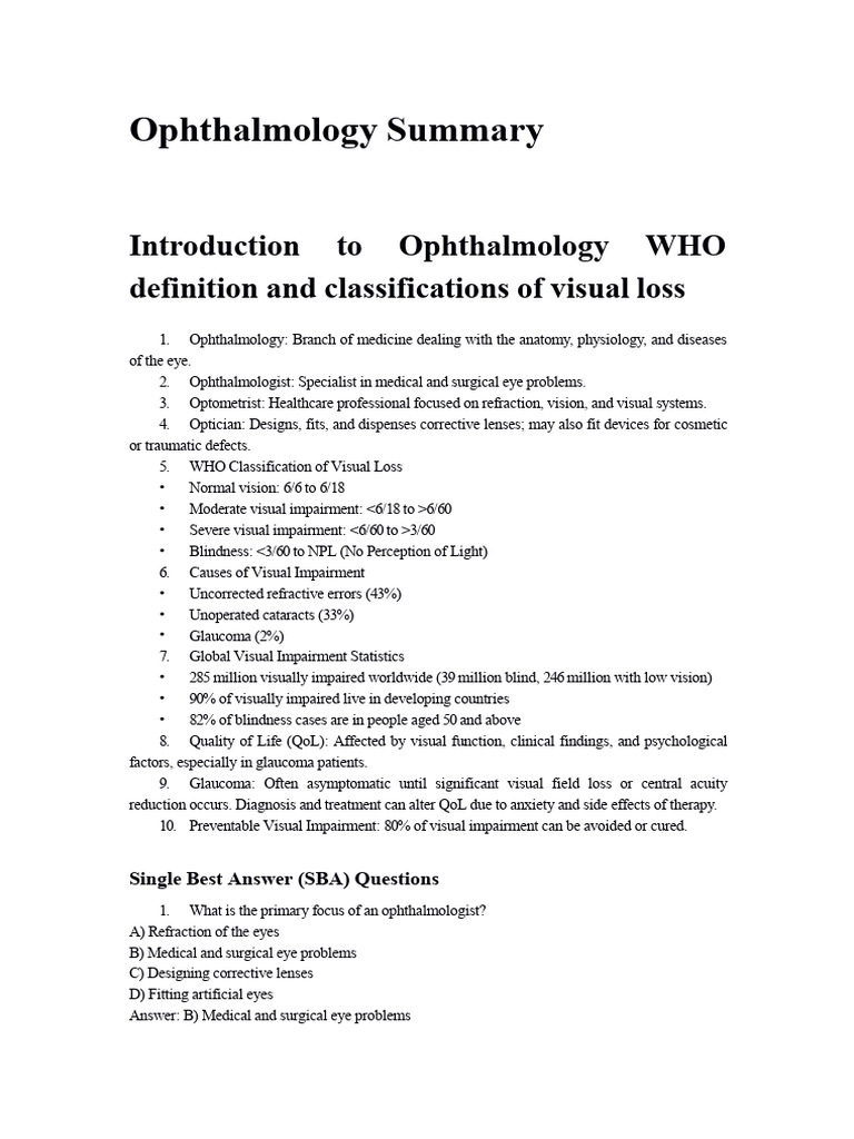 Ophthalmology Summary—Big Owi 3 | PDF | Glaucoma | Myopia