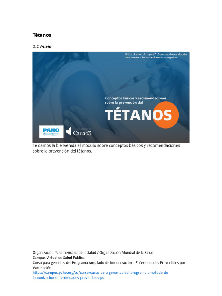 Prevención del Tétanos: Curso de Inmunización | PDF | Vacunación ...