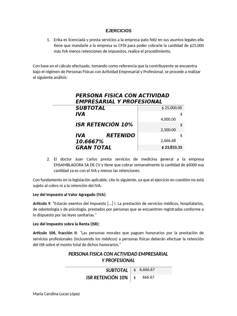 EJERCICIOS DE PSF | PDF | Impuesto sobre la renta | Impuesto al valor agregado