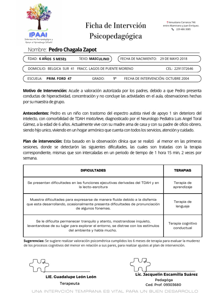 Ficha de Intervención Educativa 20250220 174907 0000 | PDF | Desorden hiperactivo y deficit de ...
