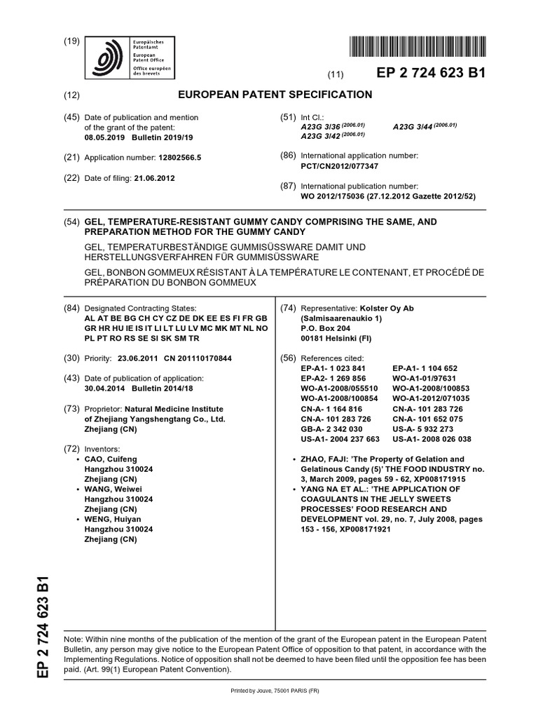 Patente de Gamita Resistente a La Temperatura | PDF | Starch | Gelatin