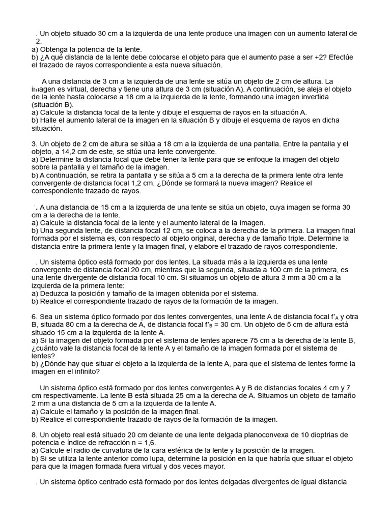 Eje óptico y lentes: cálculos y trazados | PDF | Óptica | Electrodinámica