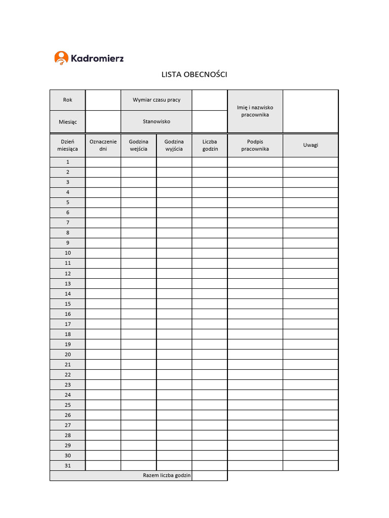 Lista Obecnosci Pracownika | PDF