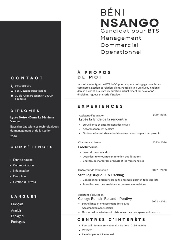 Candidature BTS MCO de Beni Nsango | PDF