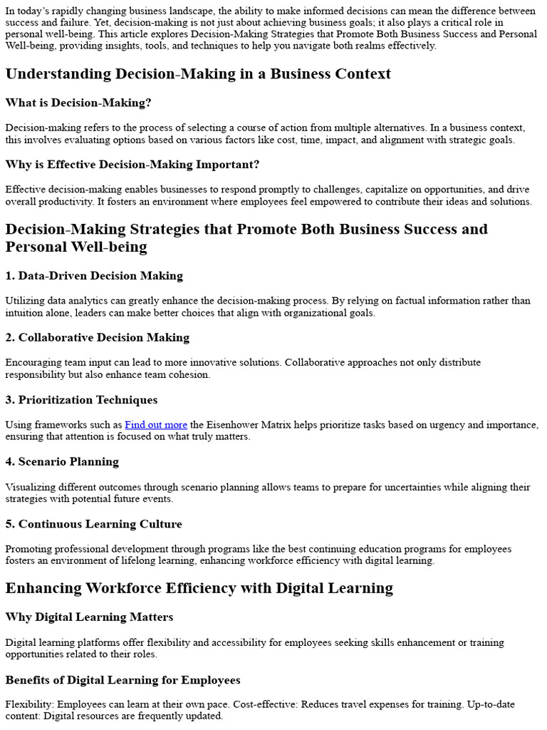 Decision-Making Strategies That Promote Both Business Success and ...