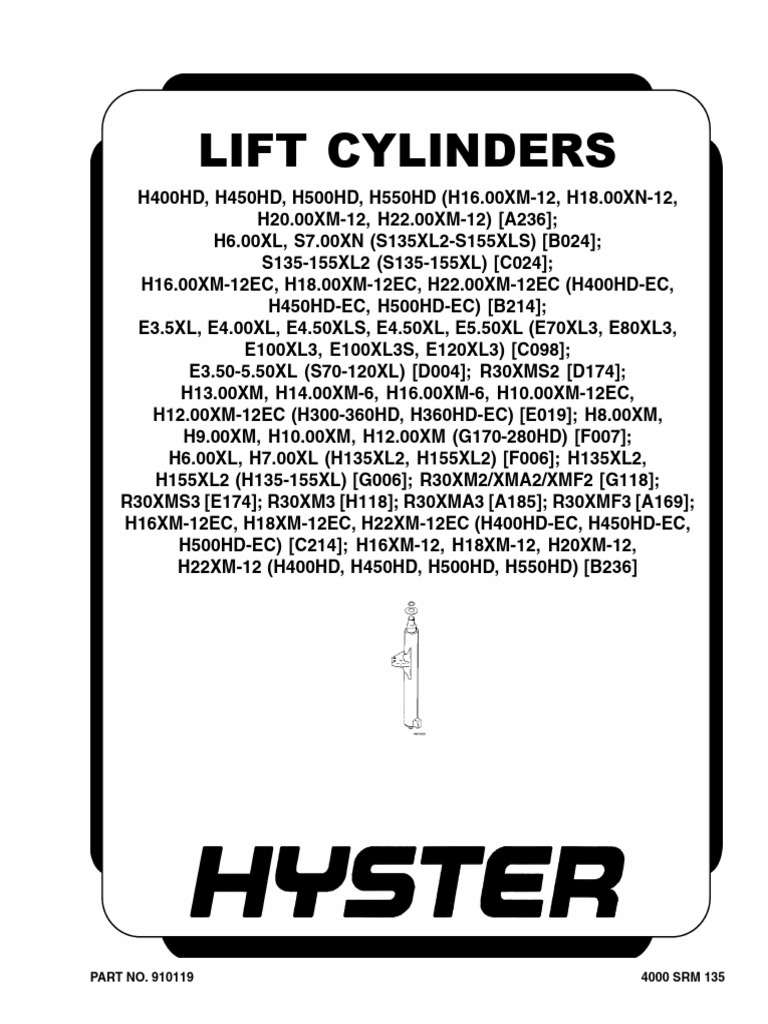Lift Cylinders: PART NO. 910119 4000 SRM 135 | PDF | Piston | Leak