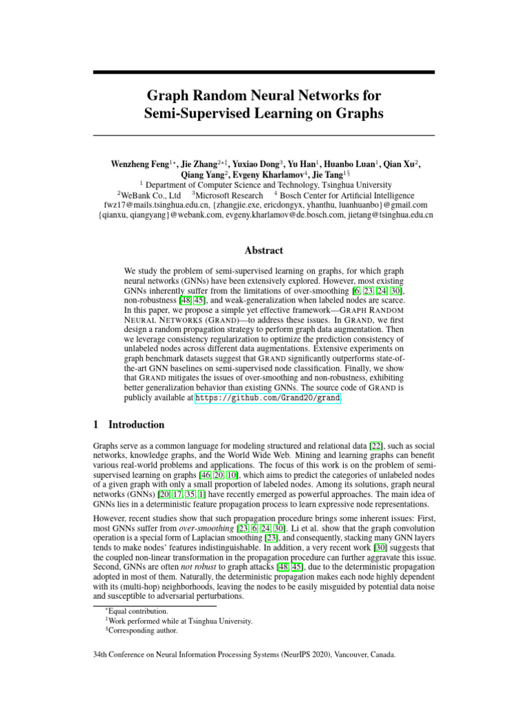 NeurIPS 2020 Graph Random Neural Networks For Semi Supervised Learning On Graphs Paper | PDF ...