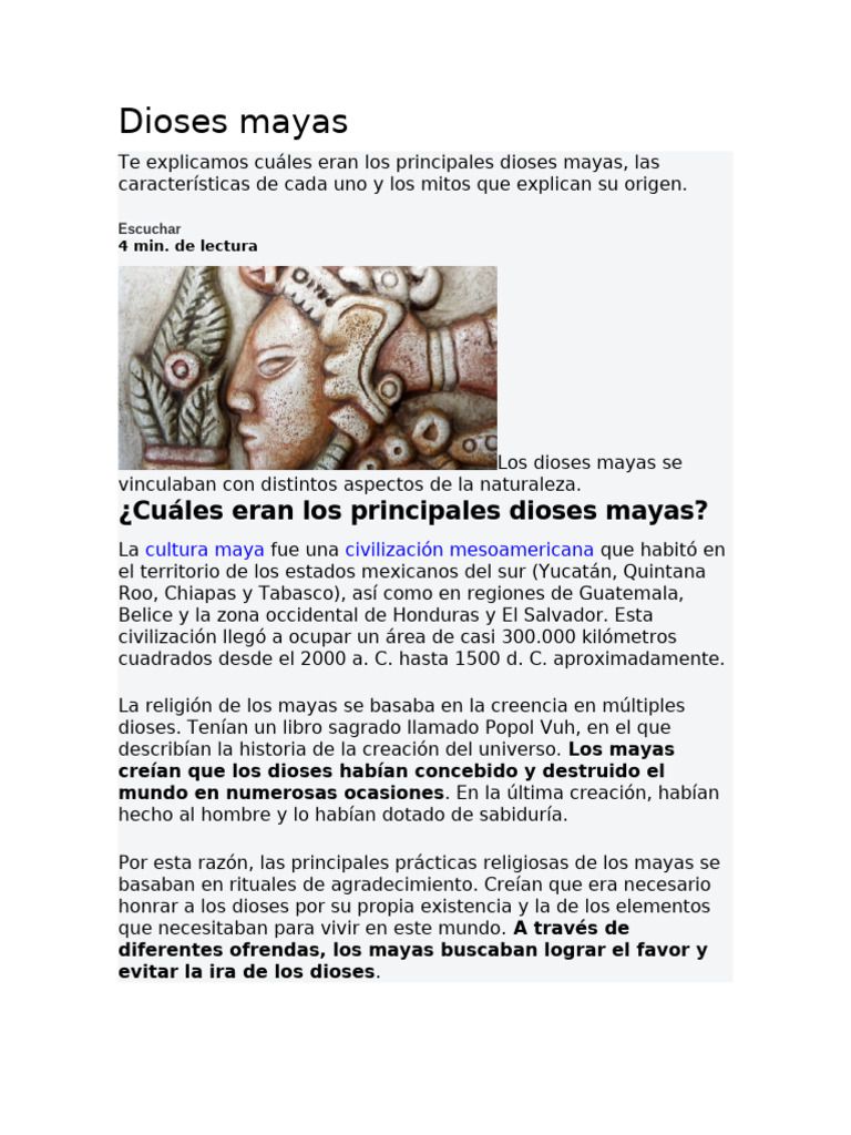 Principales dioses de la mitología maya | PDF | Civilización maya ...