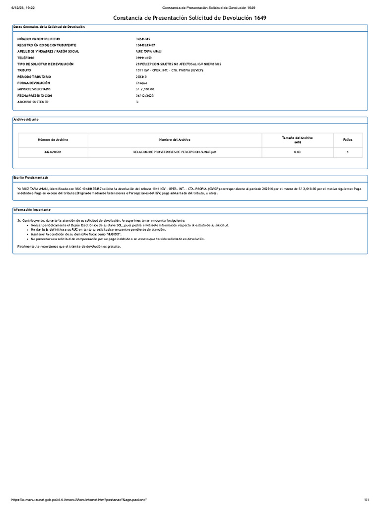 SUNAT - Menú SOL | PDF