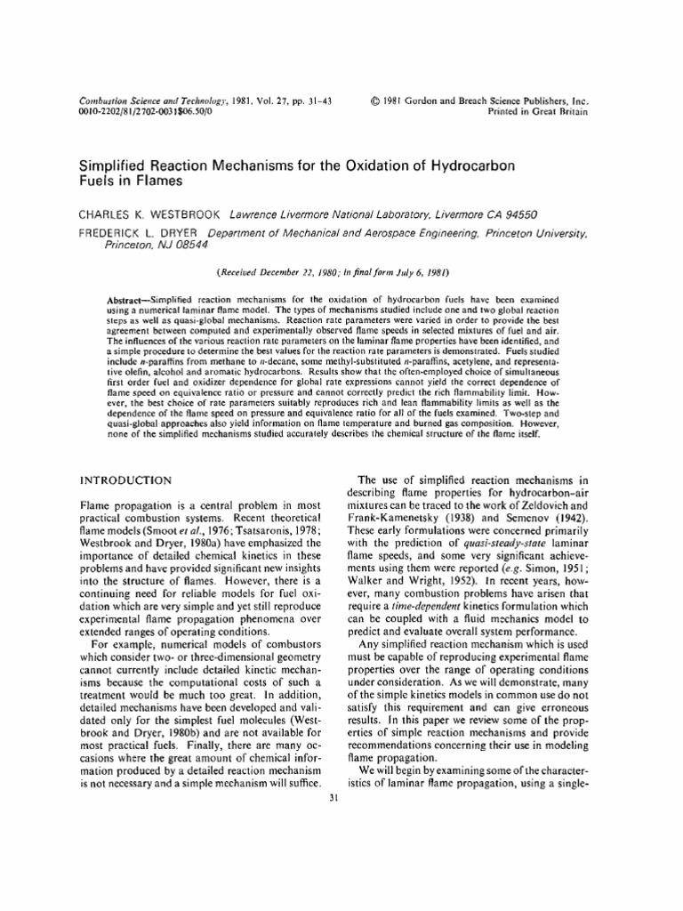 Simplified Hydrocarbon Oxidation Mechanisms | PDF | Chemical Reactions ...
