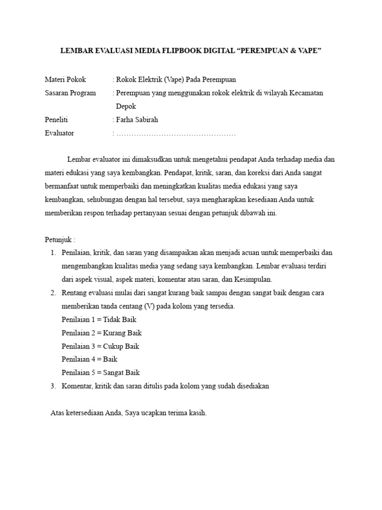 Evaluasi Flipbook Digital Vape Perempuan | PDF