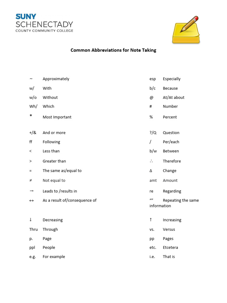 Common Note-Taking Abbreviations | PDF