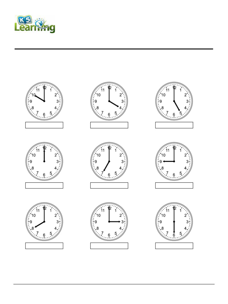 Grade 1 Telling Time Whole Hours D | PDF
