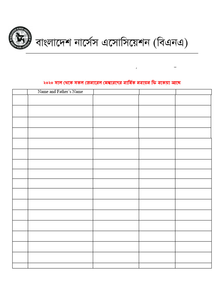 BNA Membership NIDCH Mohakhali 2019 | PDF