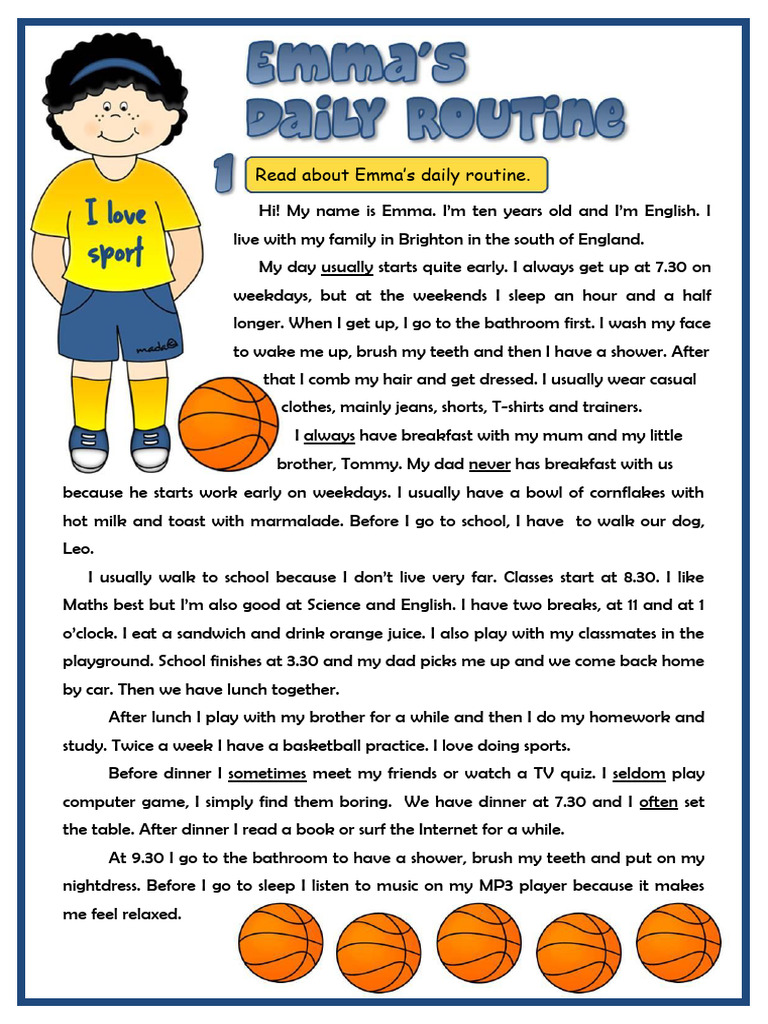 emmas-daily-routine-reading-fun-activities-games-reading-comprehension ...