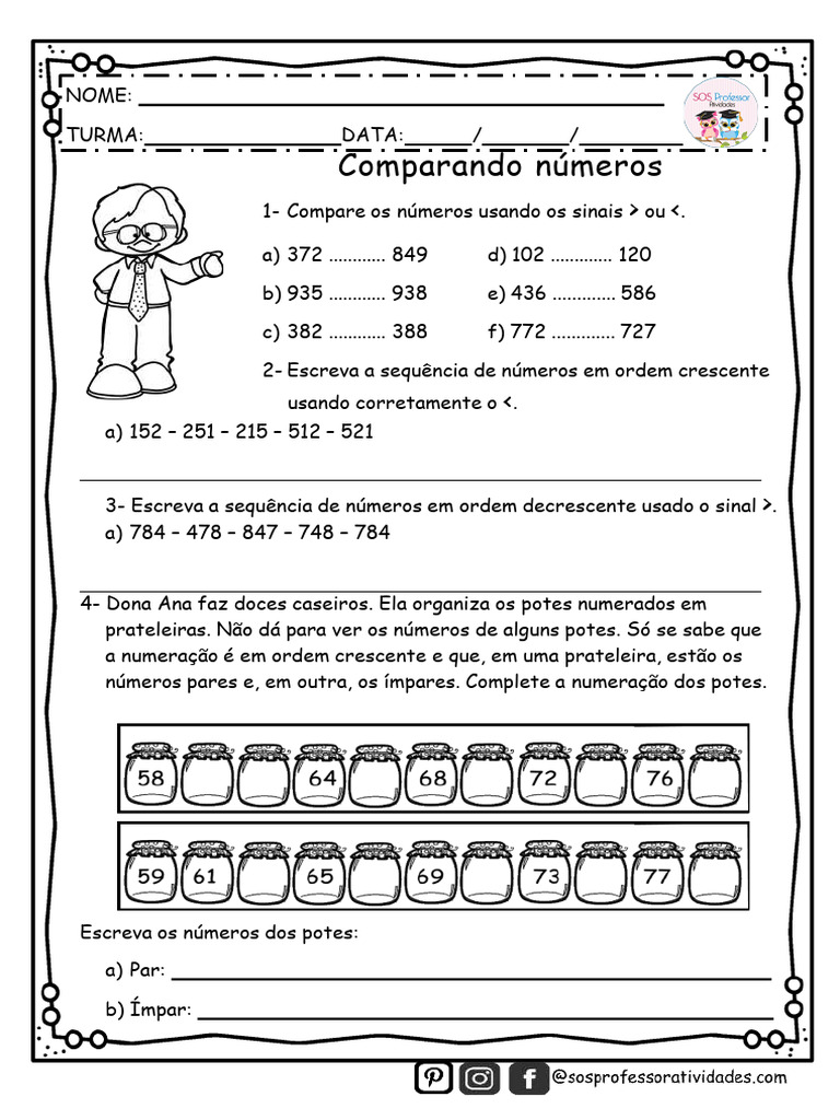 Comparando Numeros@sosprofessoratividades | PDF