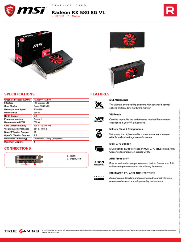 Radeon RX 580 8G V1 Radeon RX 580 8G V1: Features Specifications | PDF ...