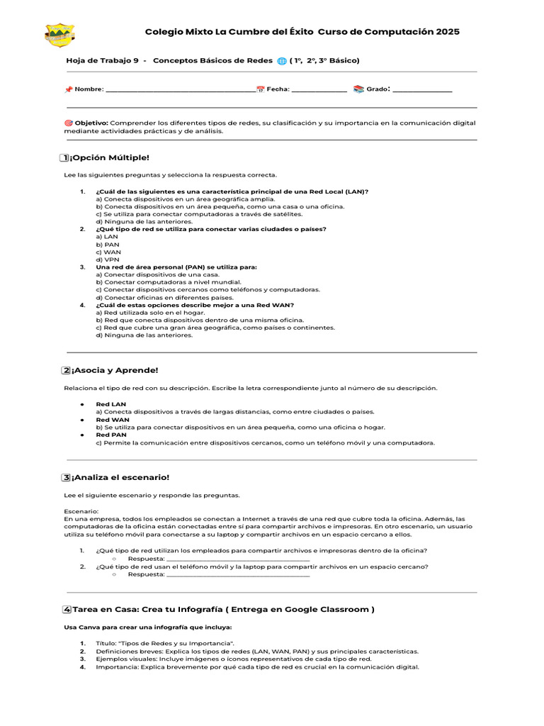 Hoja de Trabajo 9 - Conceptos B-sicos de Redes 1--2--3- B-sico | PDF | Red de área amplia ...