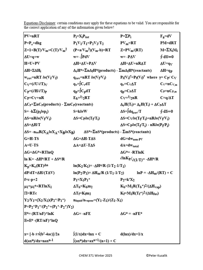 Equation Sheet | PDF
