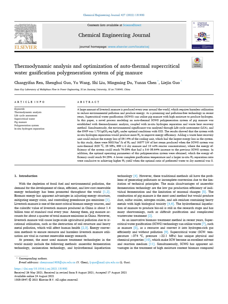 Thermodynamic Analysis and Optimization of Auto-Thermal Supercritical ...