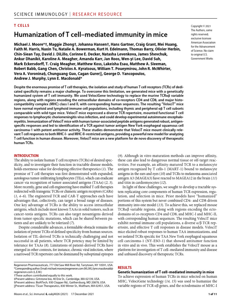Moore Et Al. - 2021 - Humanization of T Cell-Mediated Immunity in Mice ...