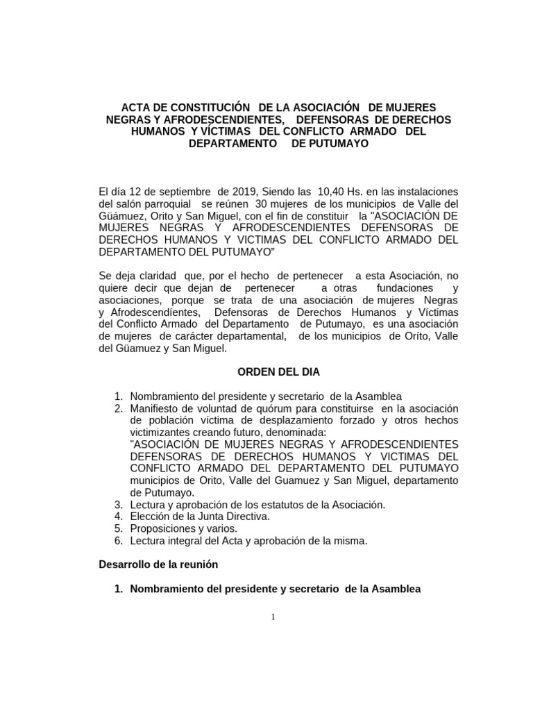 ACTA DE CONSTITUCION CORREGIDA mujeres negras | PDF
