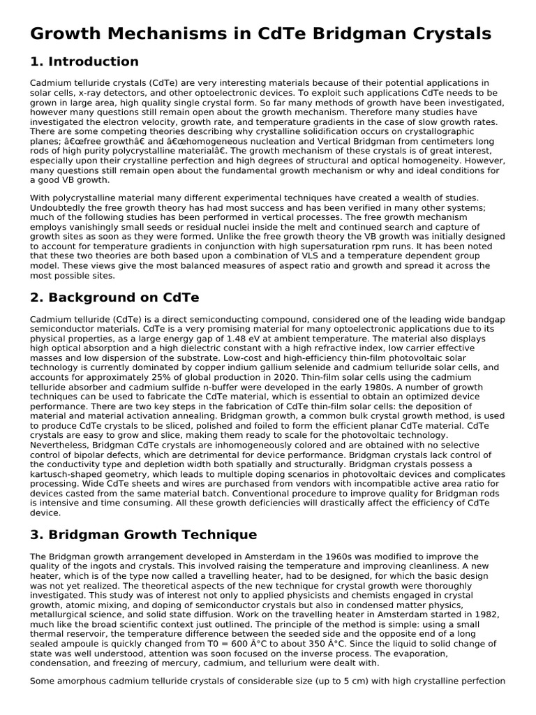 Growth Mechanisms in CdTe Bridgman Crystals | PDF | Band Gap | Single ...