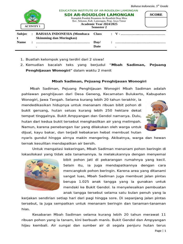 WS Membaca Skimming, Meringkas | PDF