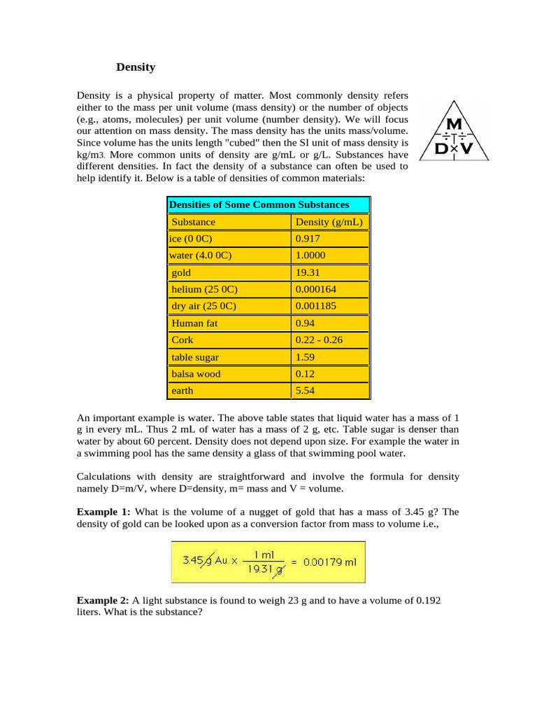 Understanding Mass Density and Water | PDF