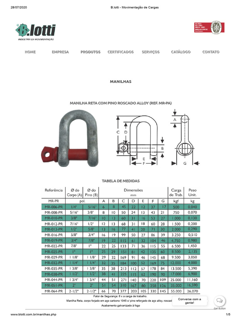 Catalogo B.lotti - Manilhas | PDF | Metais