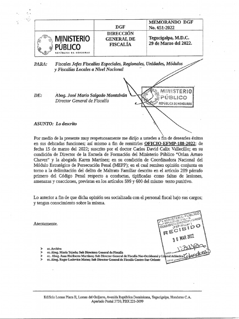 Memorando DGF-651-2022, Opinion Conjunta Delimitacion Del Delito de Maltrato Familiar | PDF