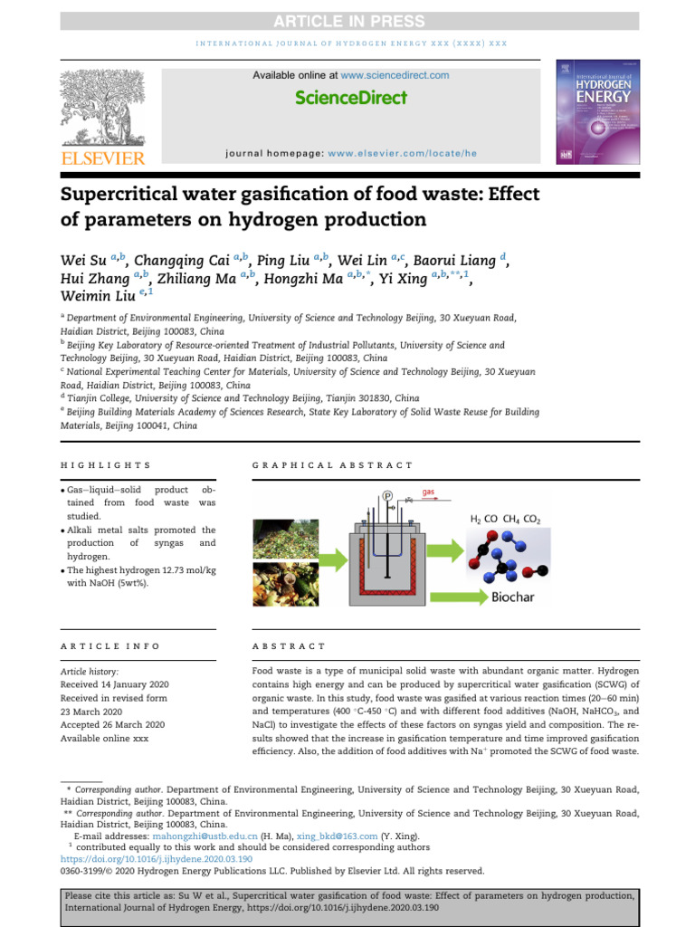 Supercritical Water Gasification of Food Waste, Effect of Parameters On ...