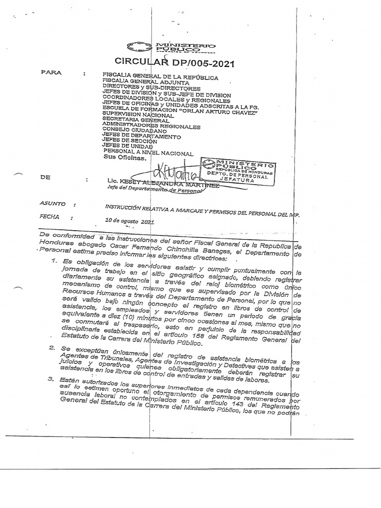 Circular DP-005-2021 Permiso Personal | PDF