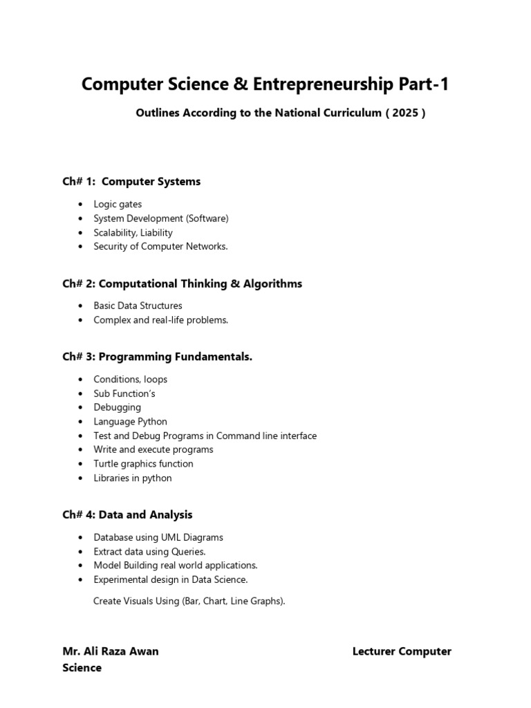 Computer Science & Entrepreneurship Class 11 | PDF