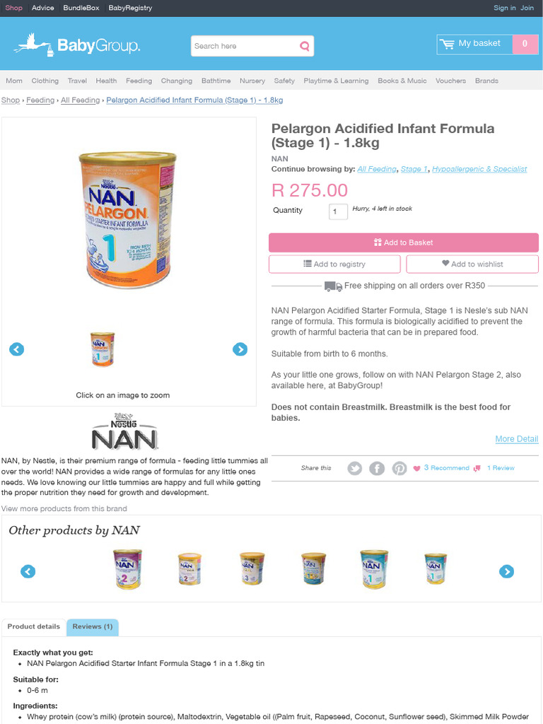 NAN Pelargon Acidified Infant Formula | PDF | Infant Formula | Milk