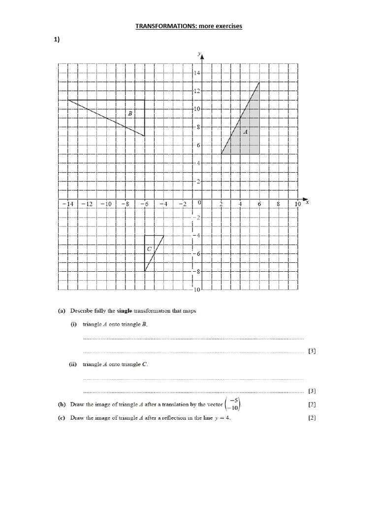 TRANSFORMATIONS Exercises Past Papers | PDF