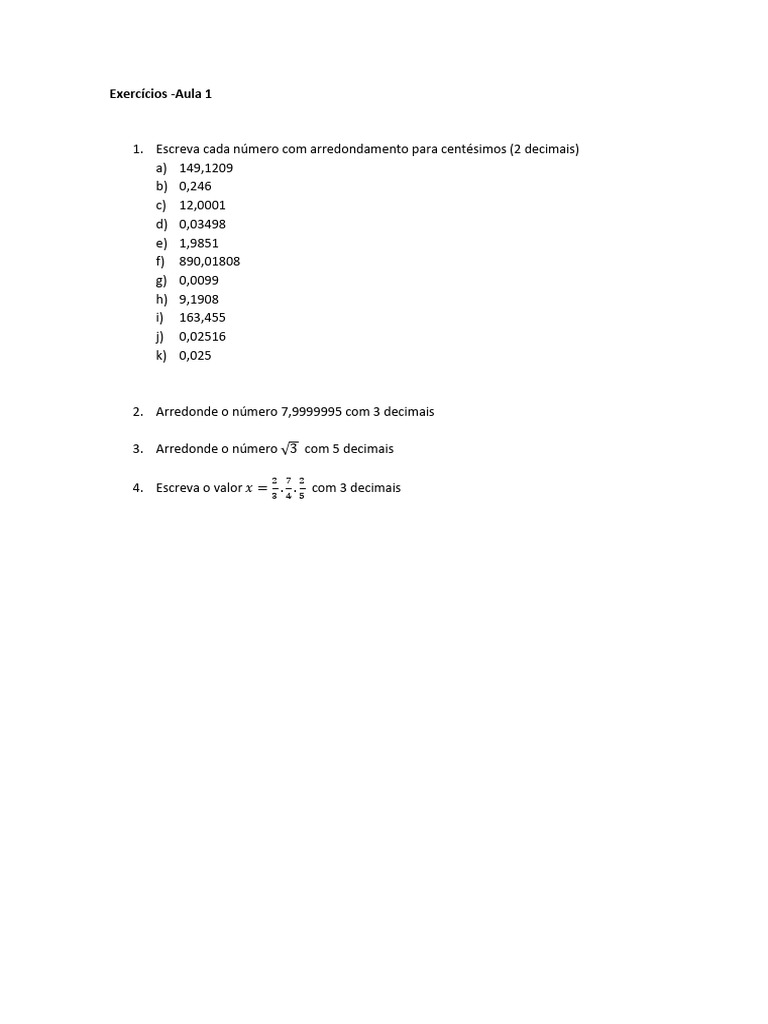 Exercícios - Calc Num - Regras de Arredondamento | PDF