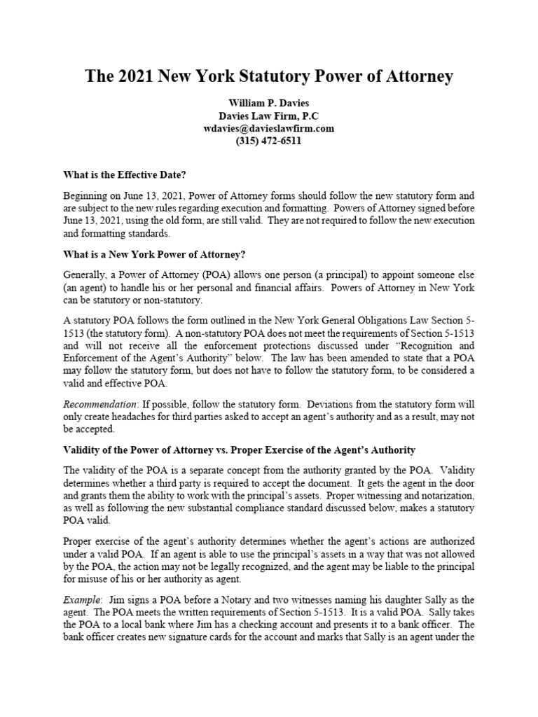 New York Statutory Power of Attorney | PDF | Power Of Attorney ...