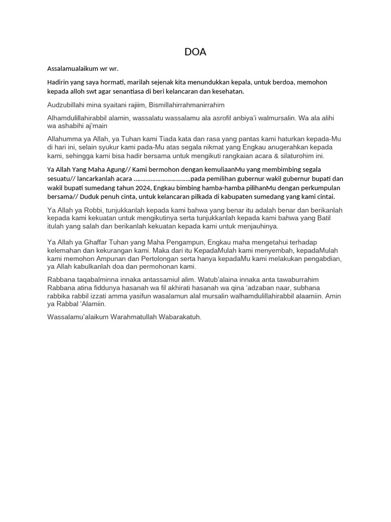 Doa untuk Kelancaran Pilkada Sumedang | PDF