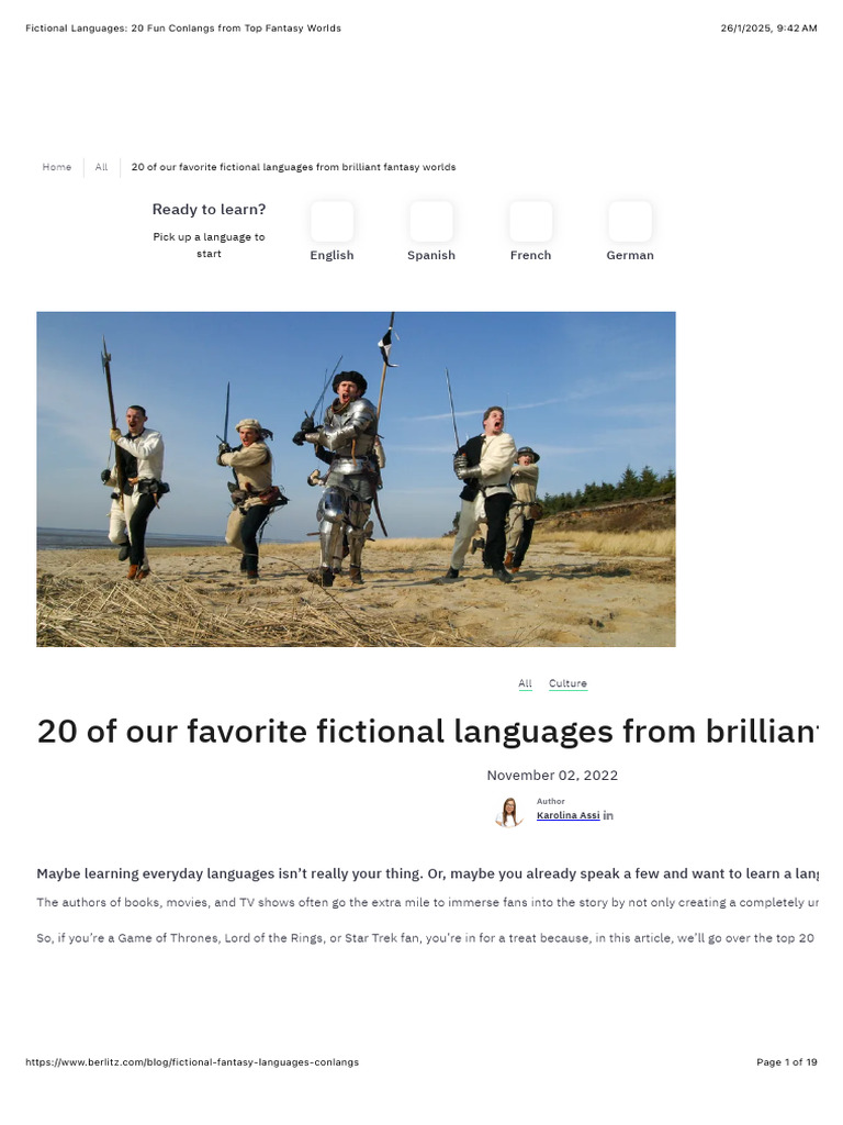 Fictional Languages: 20 Fun Conlangs from Top Fantasy Worlds | PDF ...