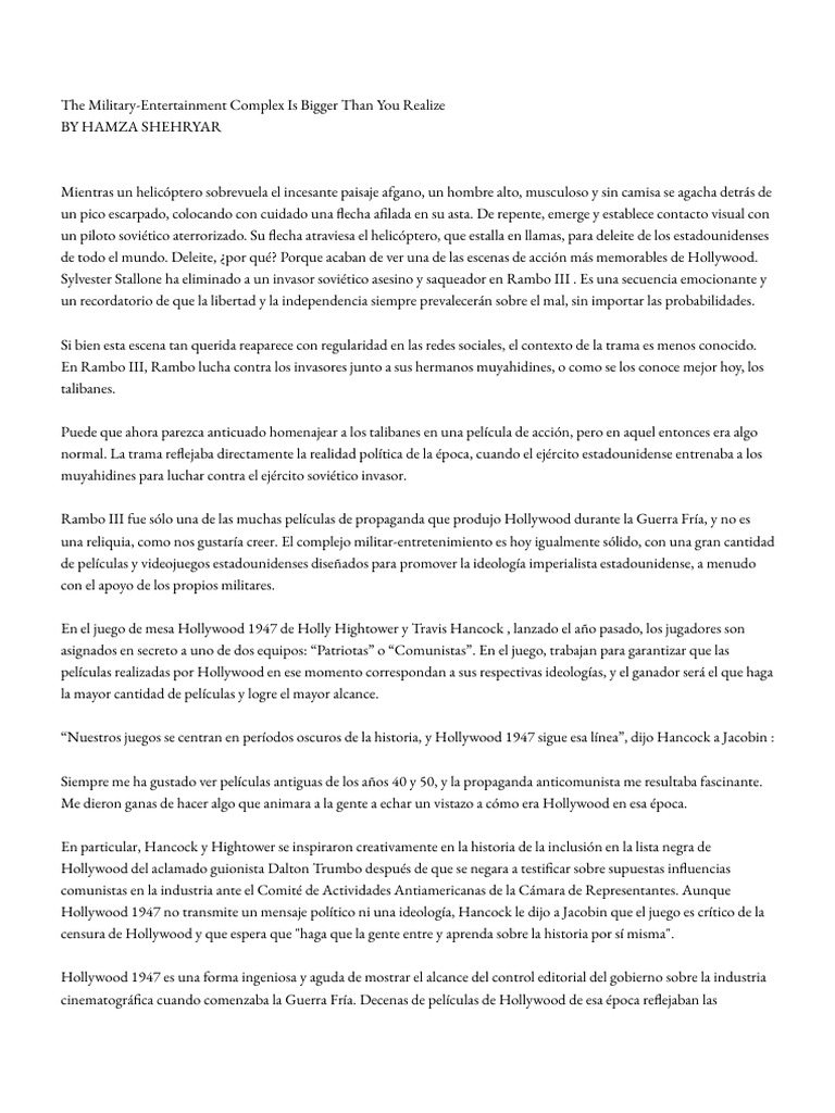 El Complejo Militar-Entretenimiento Actual | PDF | Agencia Central de ...