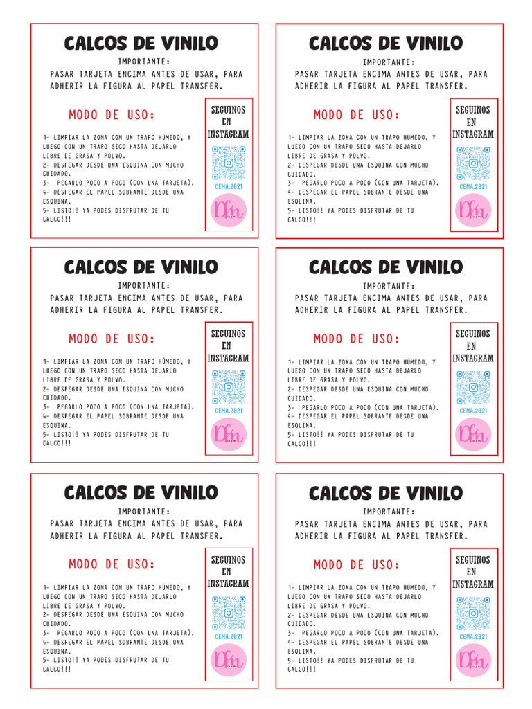 Instrucciones para Calcos de Vinilo | PDF