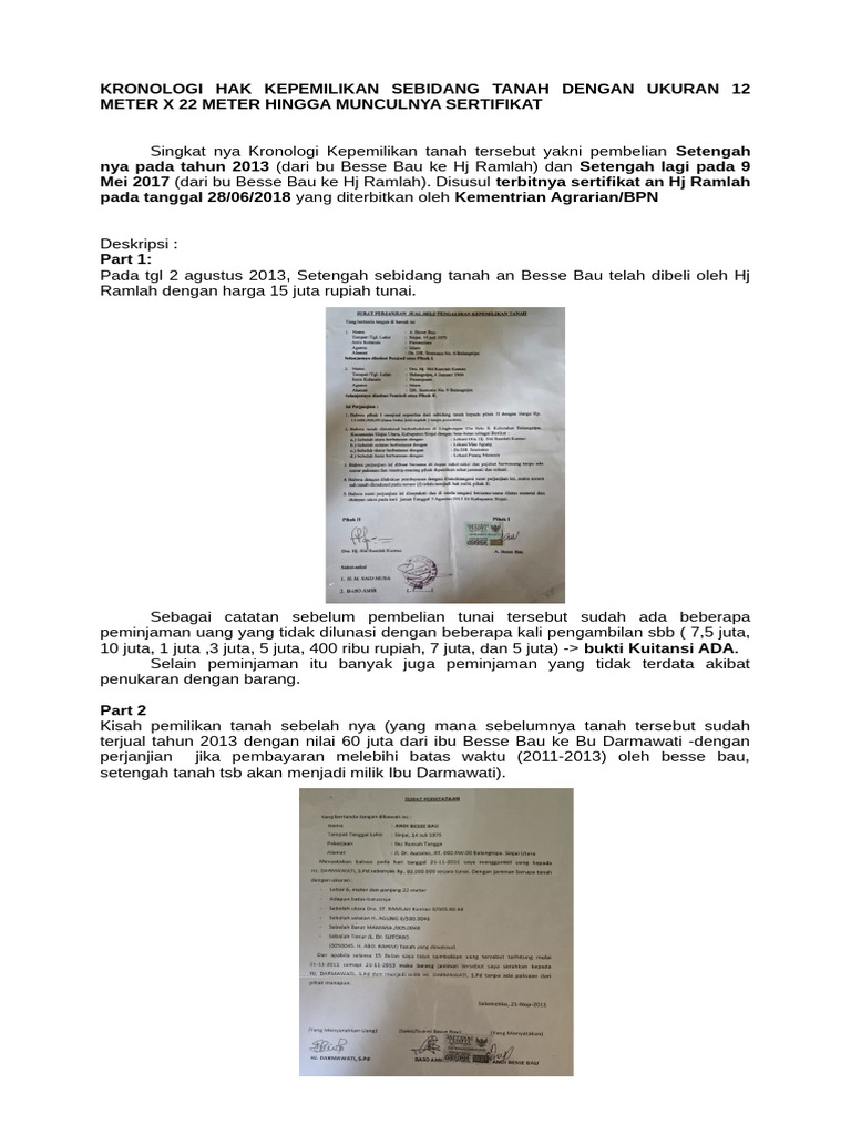Kronologi Kepemilikan Tanah HJ Ramlah | PDF