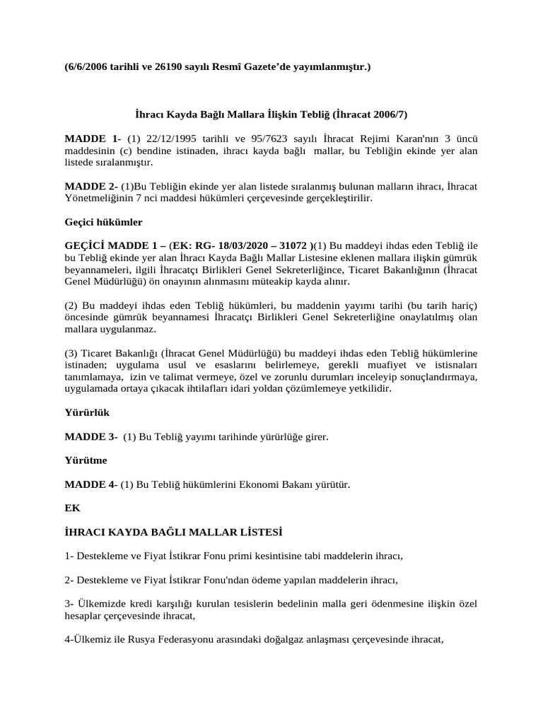 İhracı Kayda Bağlı Mallara İlişkin Tebliğ-03.05.2023 | PDF