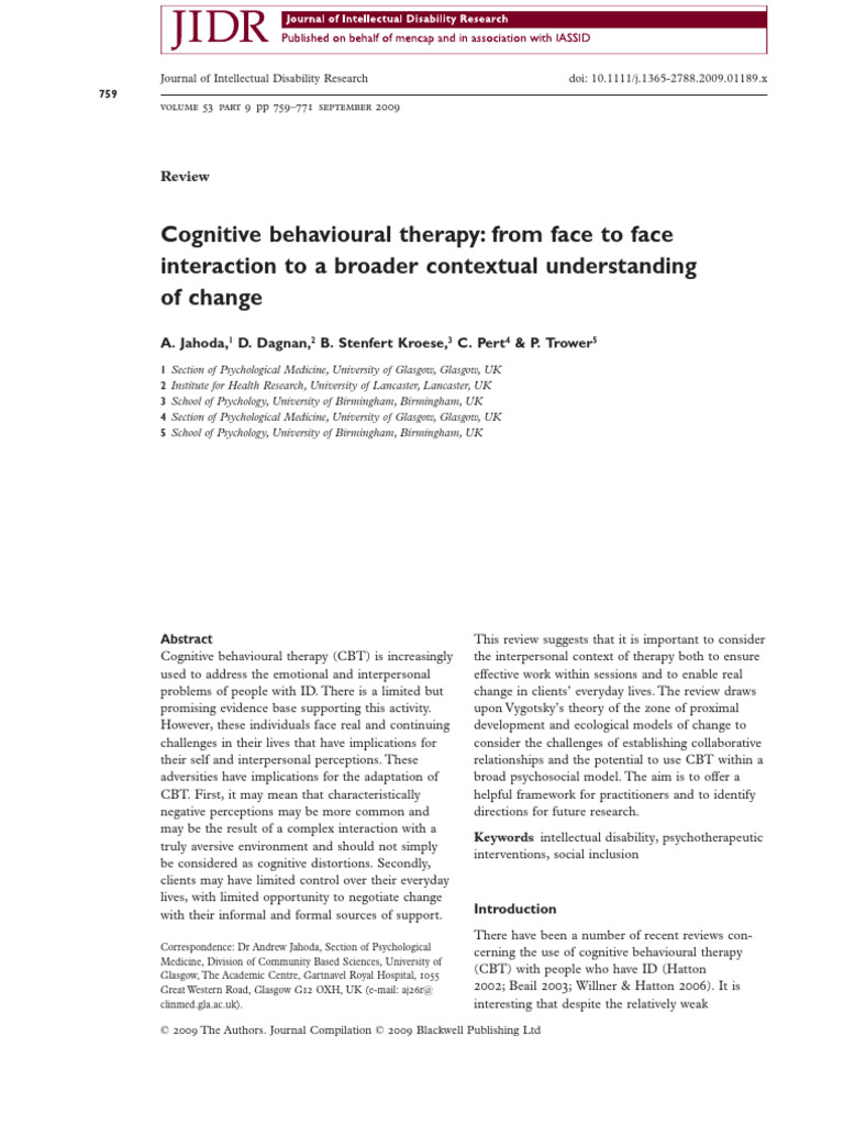 Cognitive Behavioural Therapy and Change | PDF | Psychotherapy ...