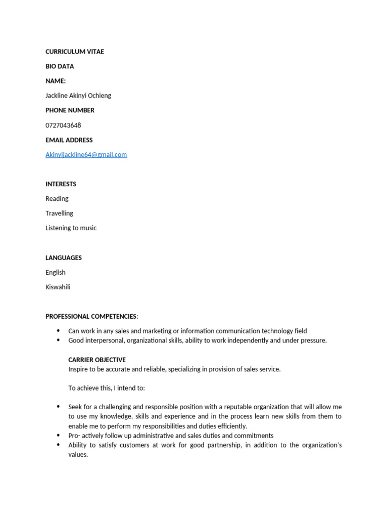 Jackie's Curriculum Vitae | PDF